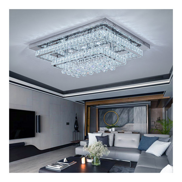 Mercer41 Jaclynn Modern Crystal LED Flush Mount Ceiling Light Fixture ...